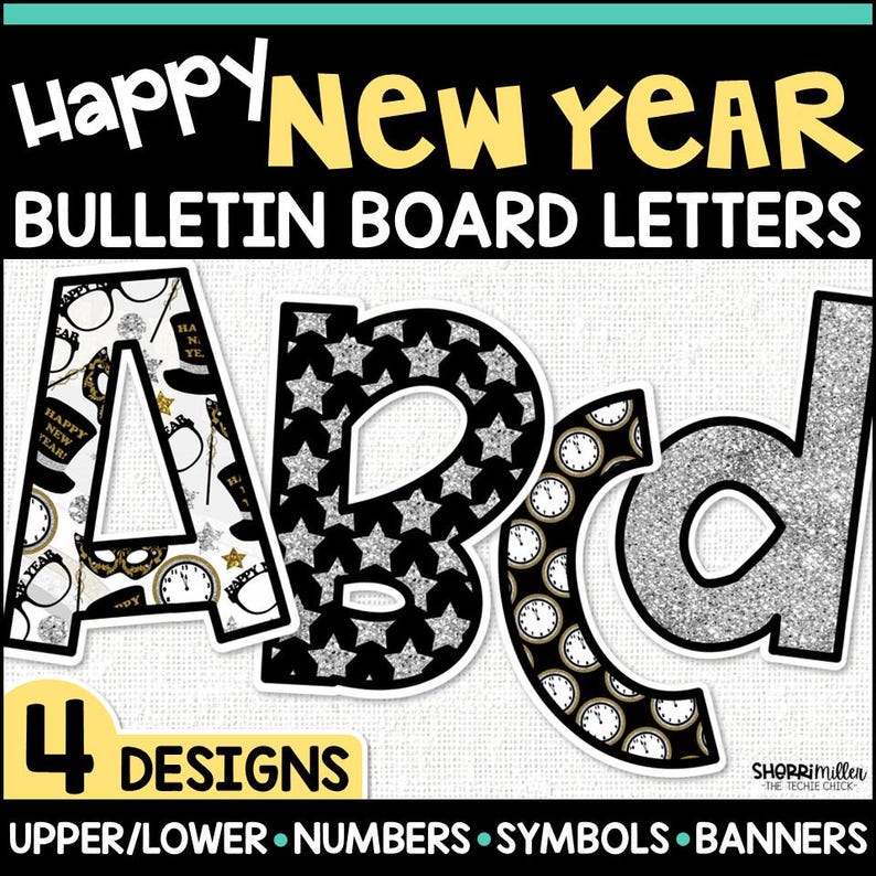 2026 Happy New Year Bulletin Board Letters Numbers Banners, Winter ...