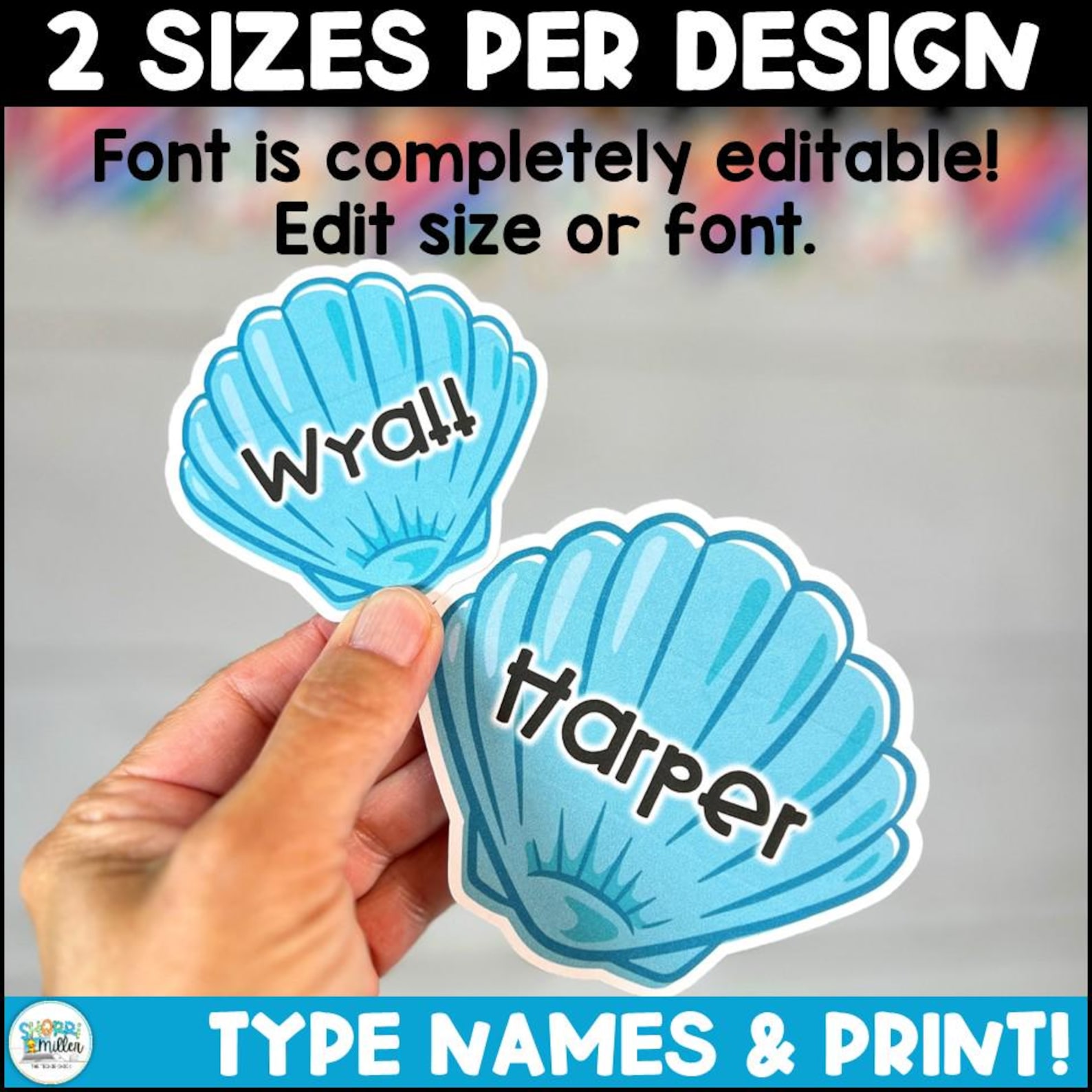 Summer Beach Seashells Editable Name Tags for Bulletin Board, Student ...