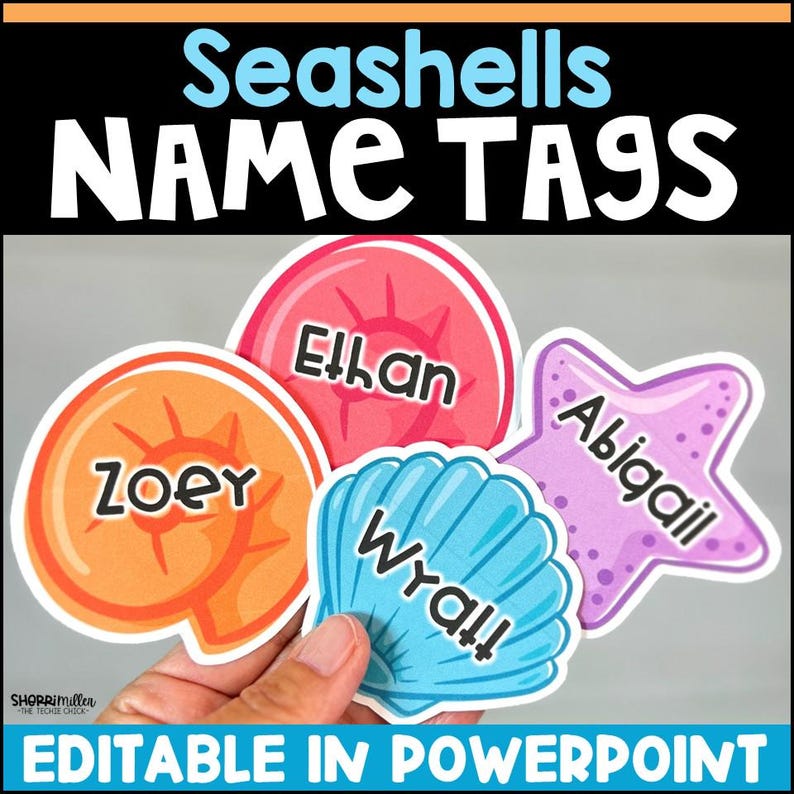 Summer Beach Seashells Editable Name Tags for Bulletin Board, Student ...