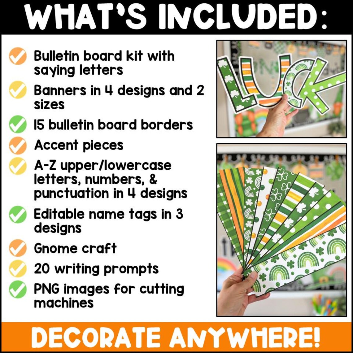 St. Patrick's Day Bulletin Board Kit, March Decor Bundle, Spring Door ...