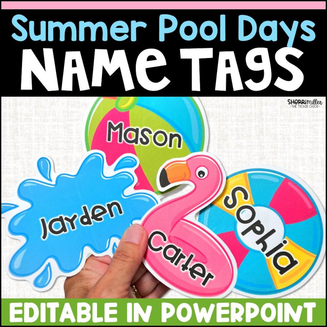Summer Pool Editable Name Tags for Bulletin Board, Student Desk, Cubby ...
