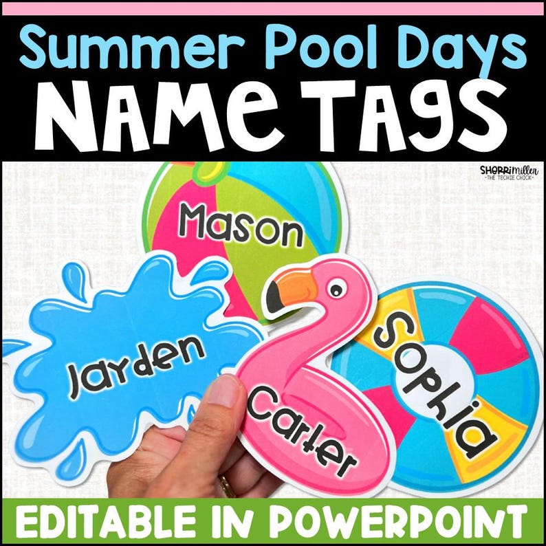 Summer Pool Editable Name Tags for Bulletin Board, Student Desk, Cubby ...