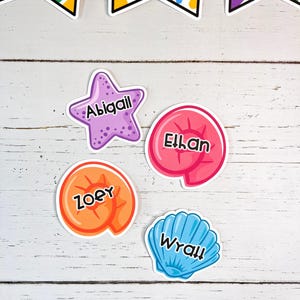 Summer Beach Seashells Editable Name Tags for Bulletin Board, Student ...
