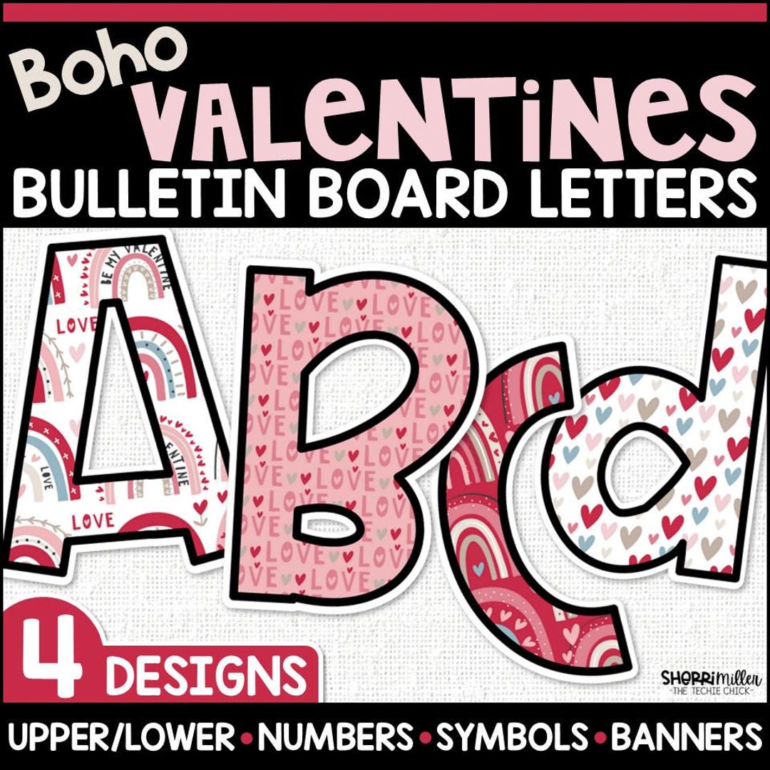 Valentine's Day Bulletin Board Letters and Ideas, Printable Boho ...