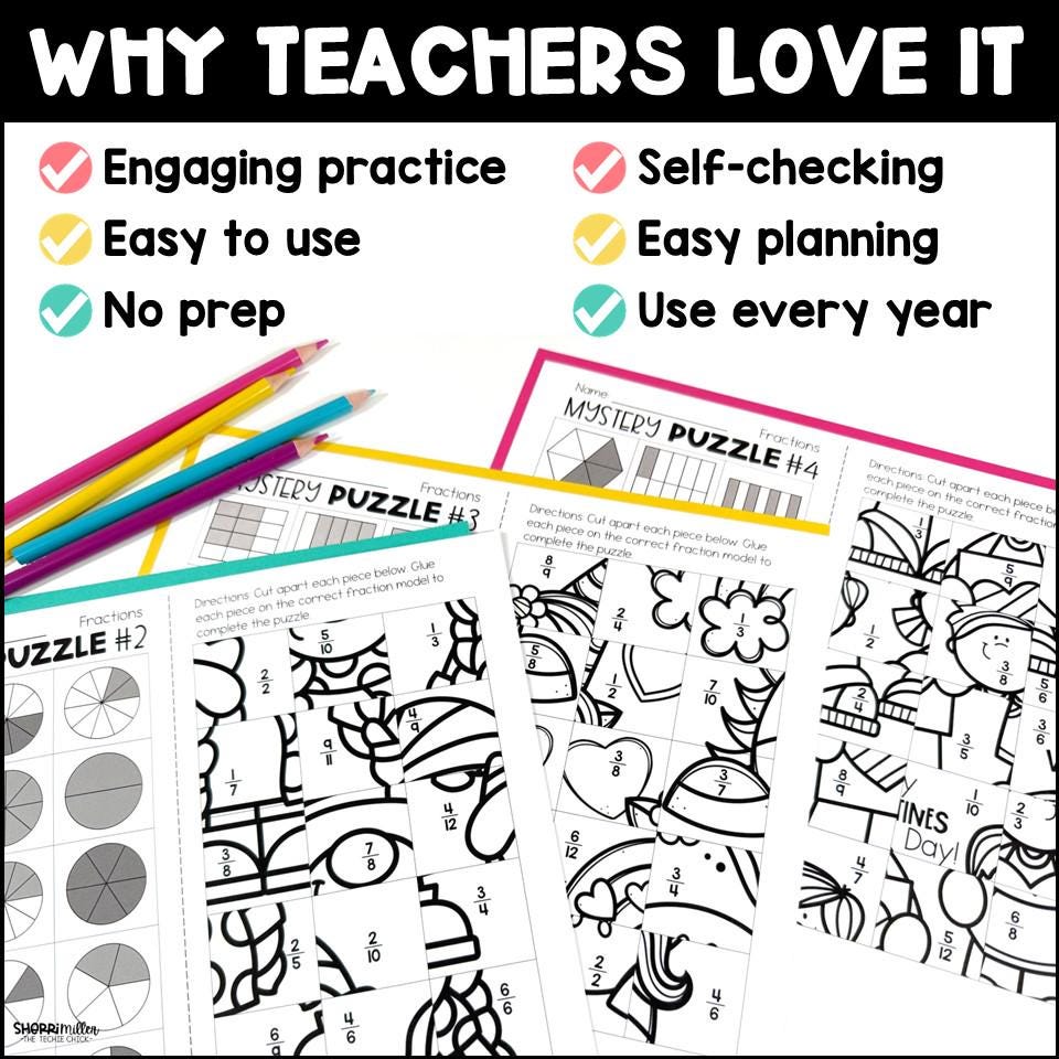Valentine's Day Identifying Fractions Mystery Picture Puzzles 2nd and ...