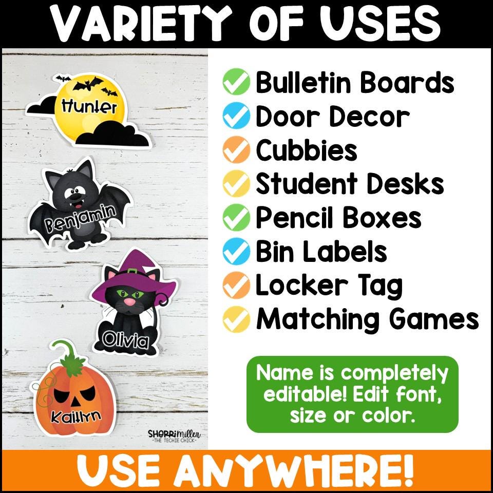 Editable Halloween Name Tags for October Classroom Fall Door Decor ...
