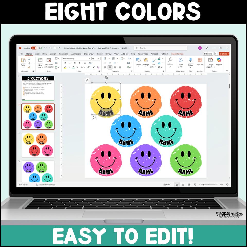 Editable Bright Crayon Smiley Face Name Tags for Back to School Retro ...