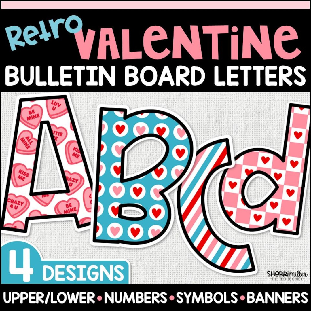 Retro Valentine's Day Bulletin Board Letters, A-Z Bulletin Board ...