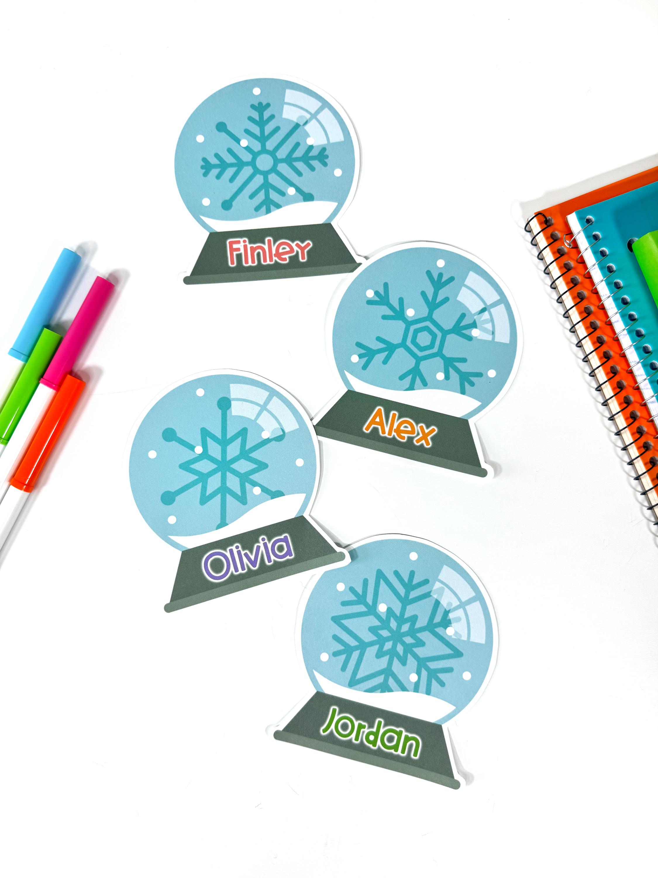 Editable Winter Snowflakes in Snow Globes Name Tags January Classroom ...