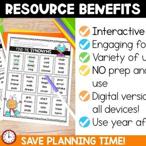 Synonyms and Antonyms Worksheets, 2nd 3rd and 4th Grade and Homeschool ...