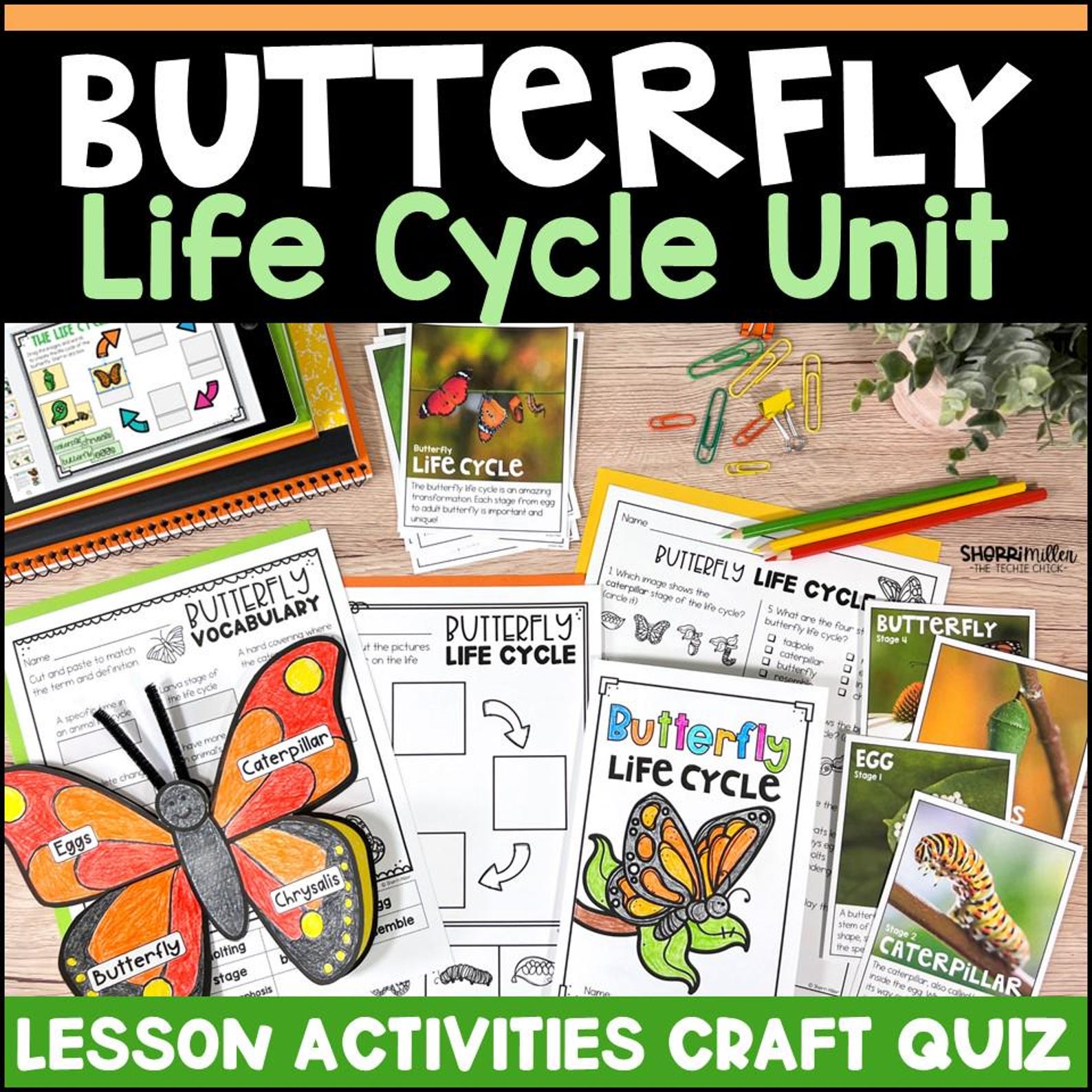 Butterfly Life Cycle Lesson Sequencing Vocabulary Posters Craft Cut and ...