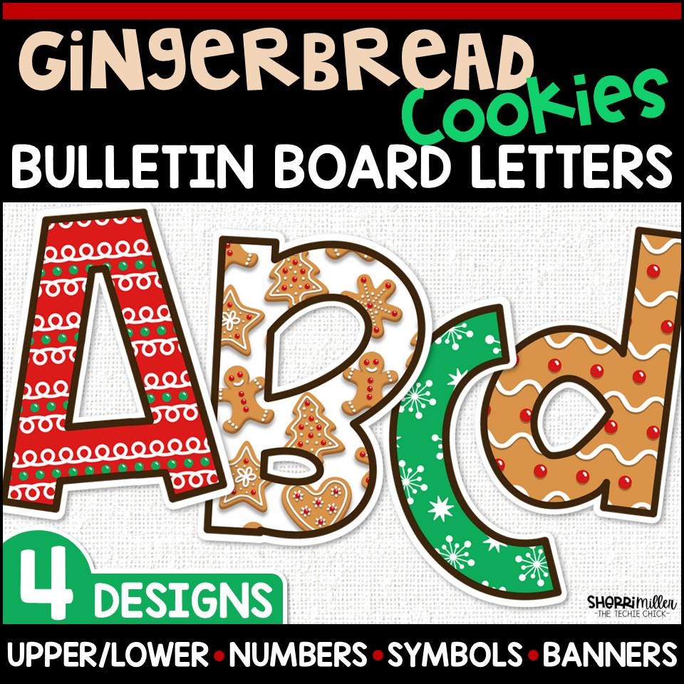 Christmas Gingerbread Cookie Bulletin Board Letters Numbers Banners ...