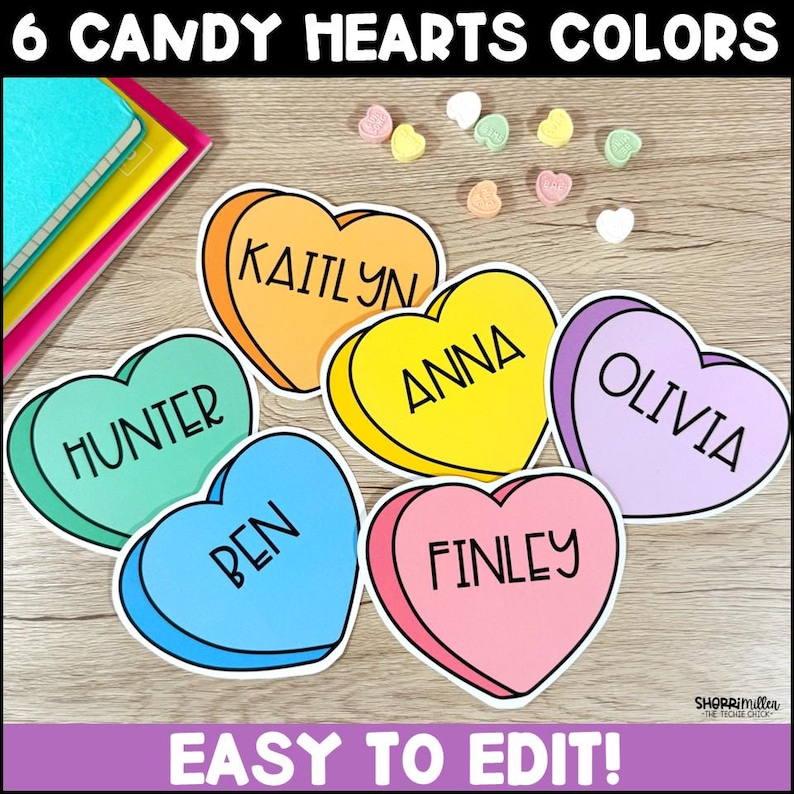 Valentine's Day Heart Name Tags, February Editable Classroom Decor for ...
