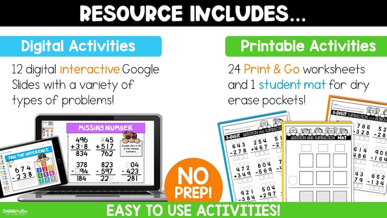 3 Digit Addition and Subtraction With Regrouping, 2nd and 3rd Grade and ...