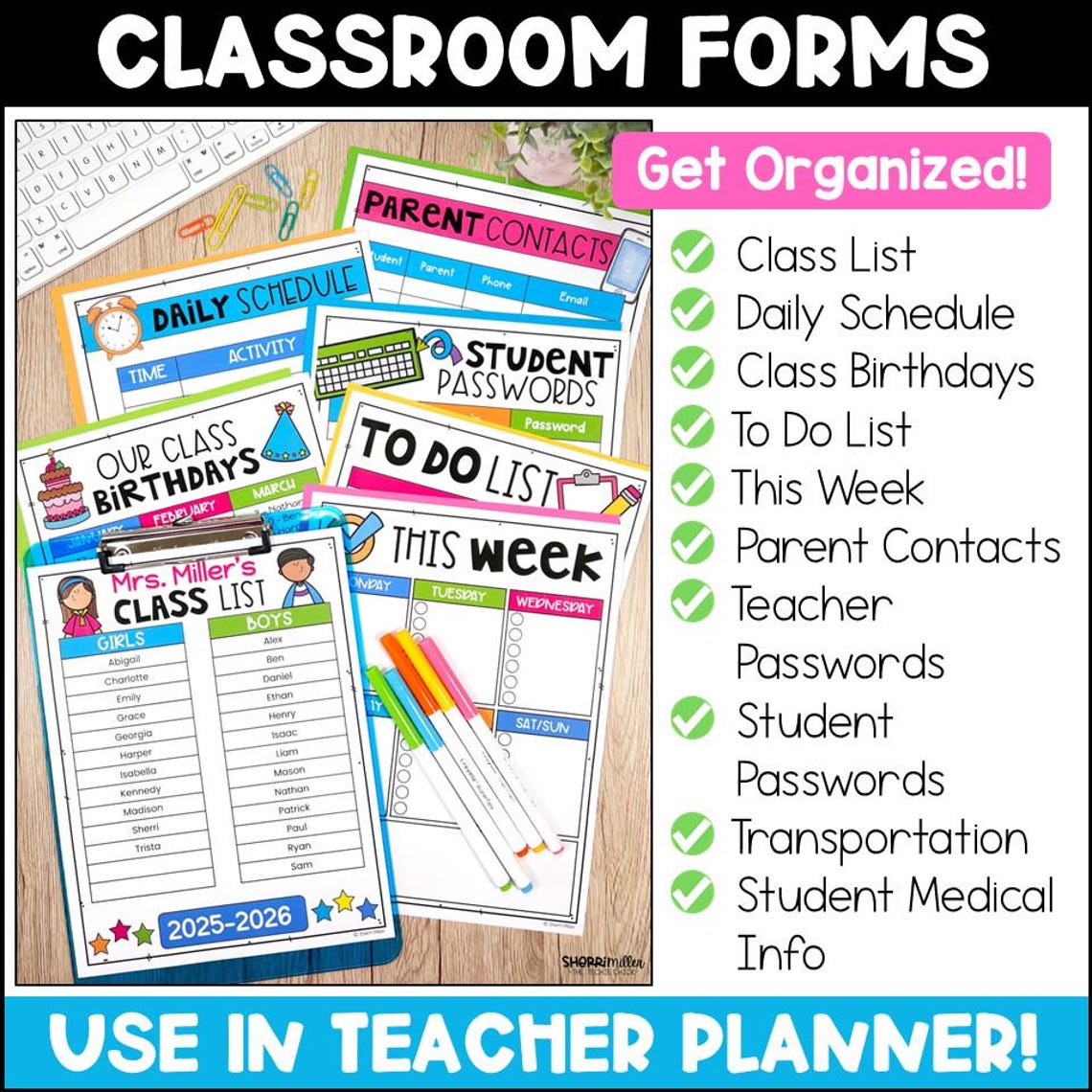 Editable Teacher Planner Back to School Forms for Monthly Teacher ...