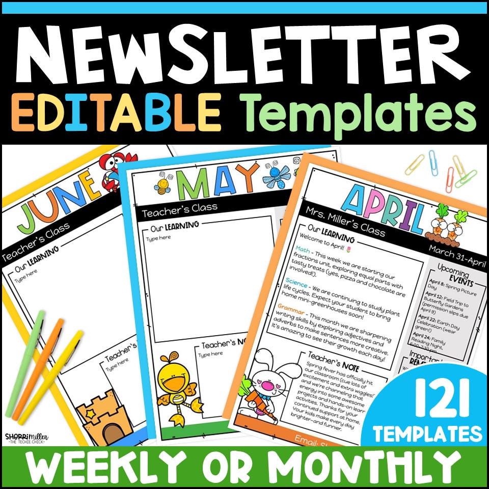 Editable Classroom Newsletter Templates, Weekly or Monthly Newsletters ...