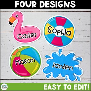 Summer Pool Editable Name Tags for Bulletin Board, Student Desk, Cubby ...