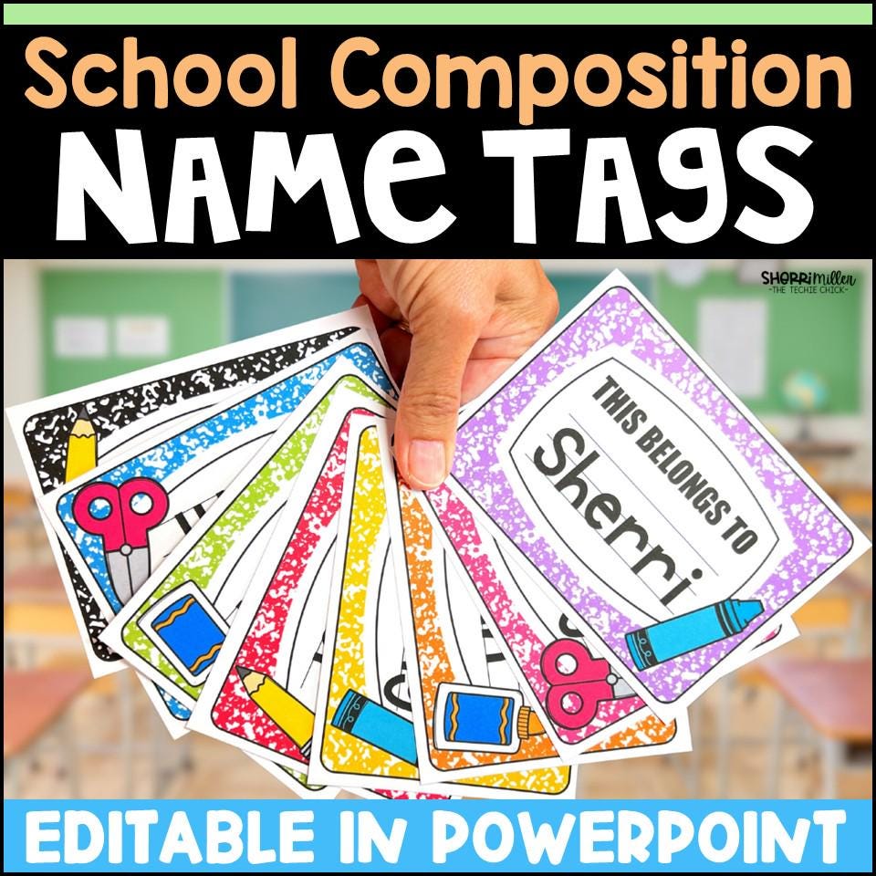 Editable Composition Notebook Name Tags for Back to School Classroom ...