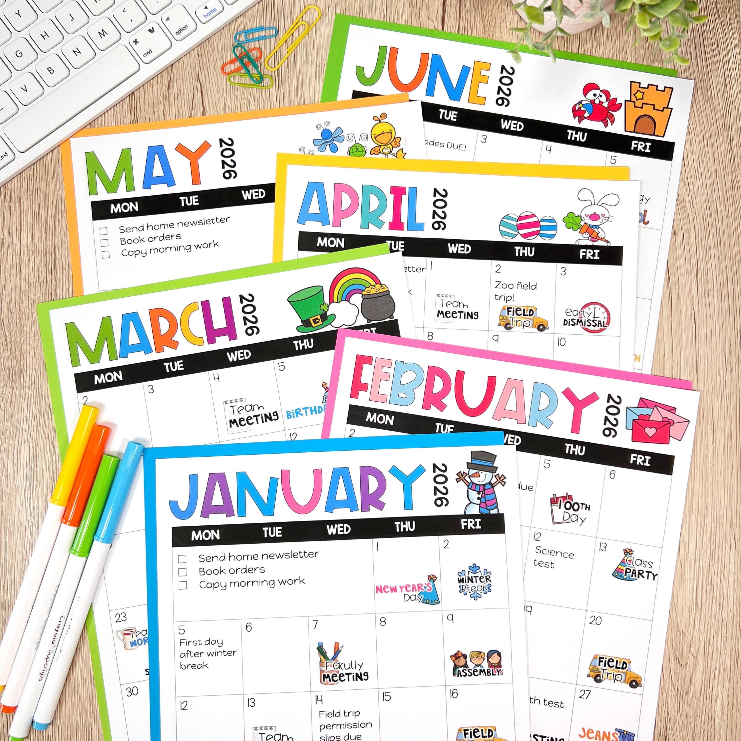2026 Editable Calendar Templates, Monthly Teacher Planner, Yearly ...