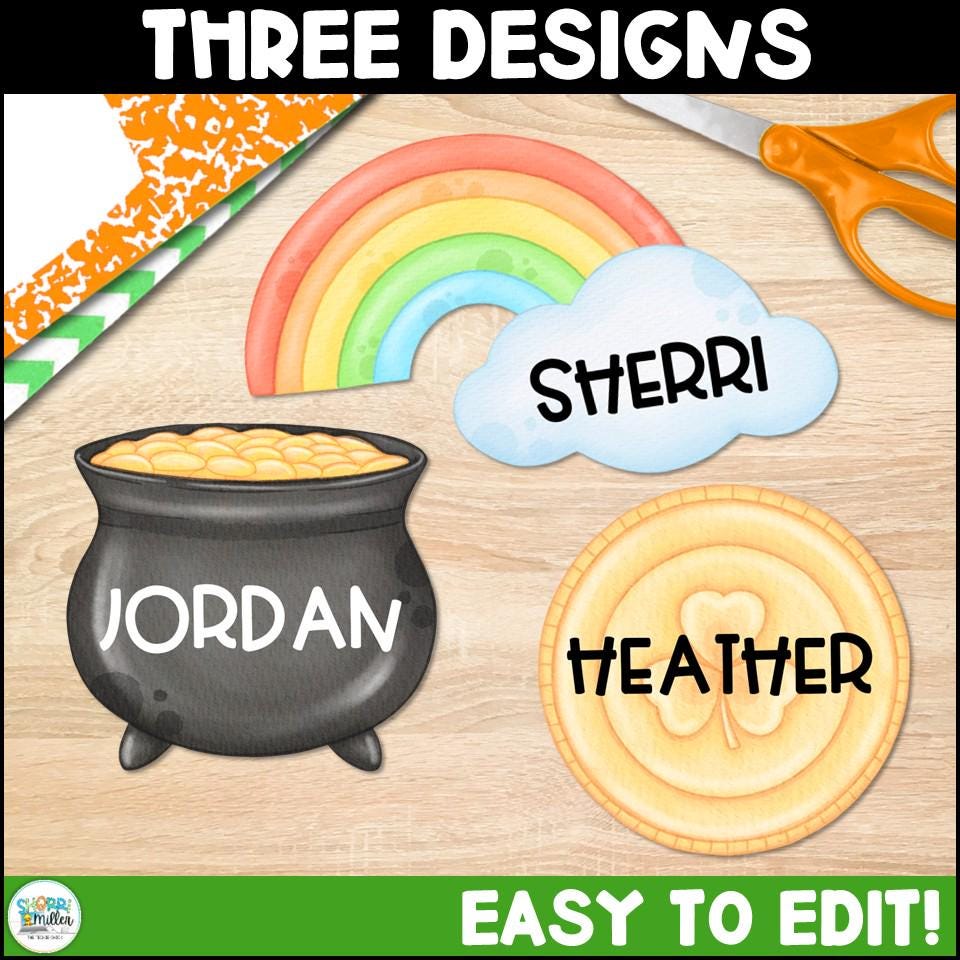 St. Patrick’s Day Name Tags for Bulletin Board, Student Desk, Cubby ...