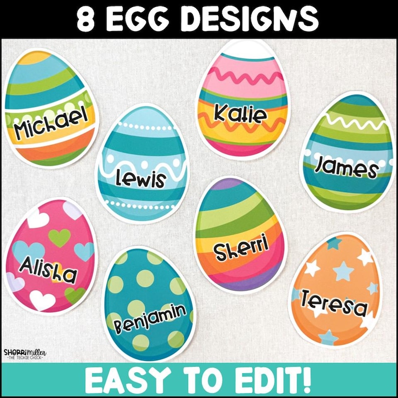Editable Easter Eggs Name Tags for April Classroom Decor, Spring ...
