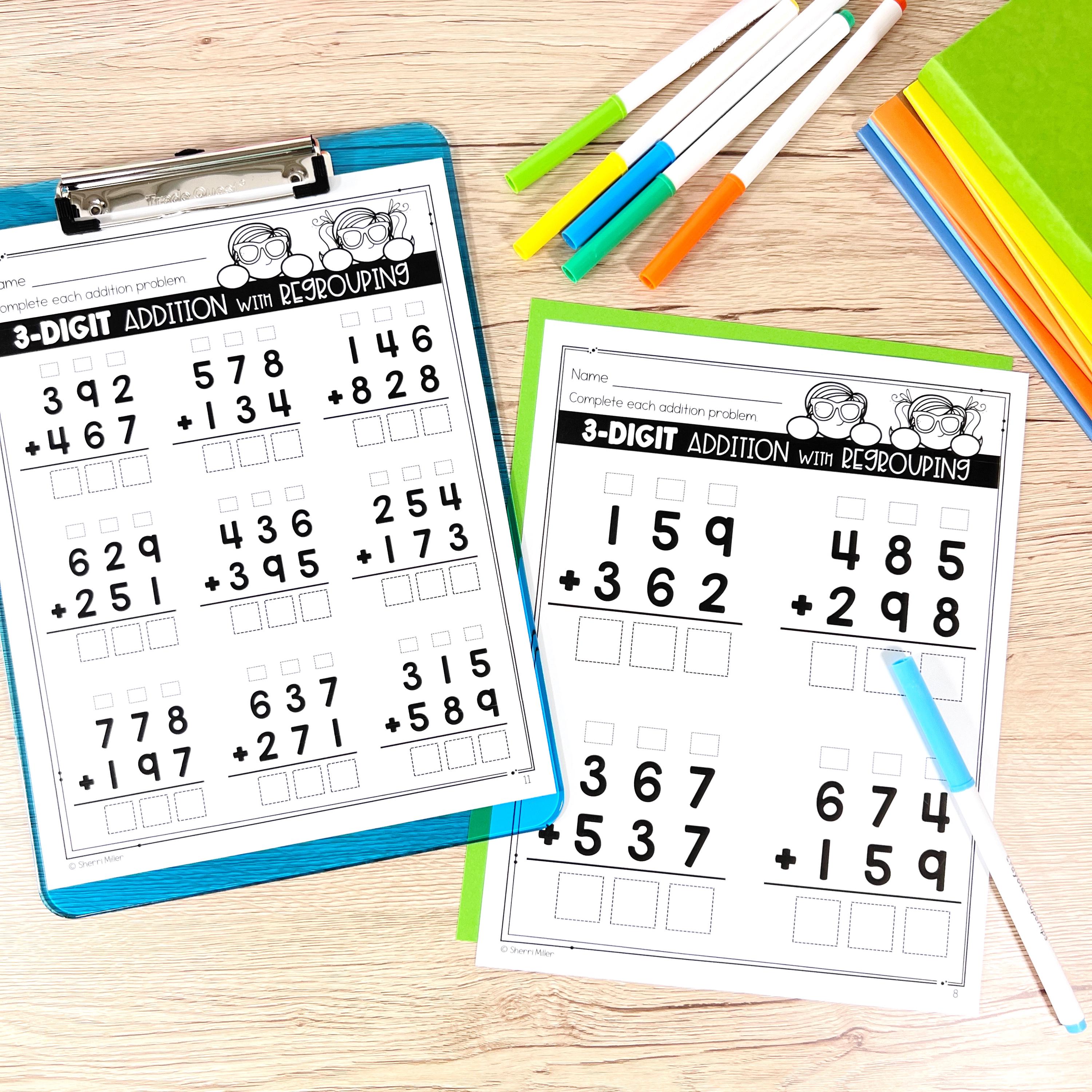 3 Digit Addition and Subtraction With Regrouping, 2nd and 3rd Grade and ...