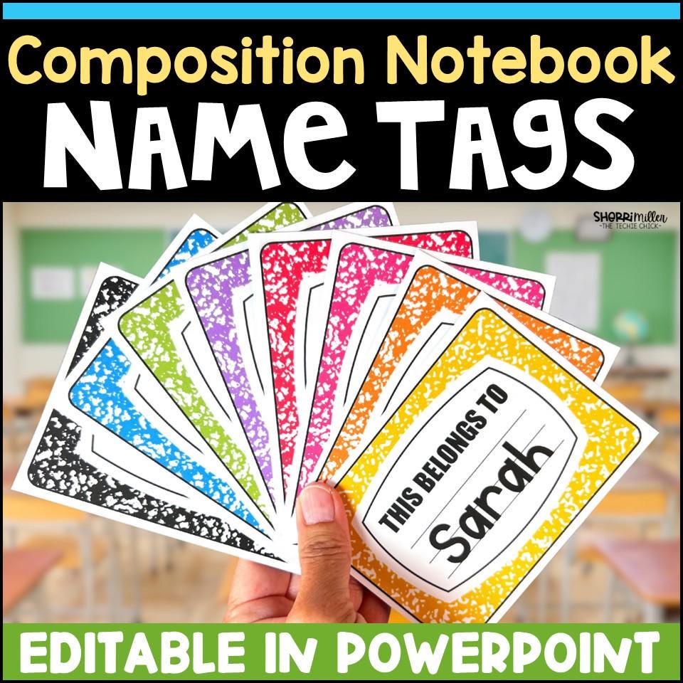 Composition Notebook Editable Name Tags for Classroom Decor Bulletin ...