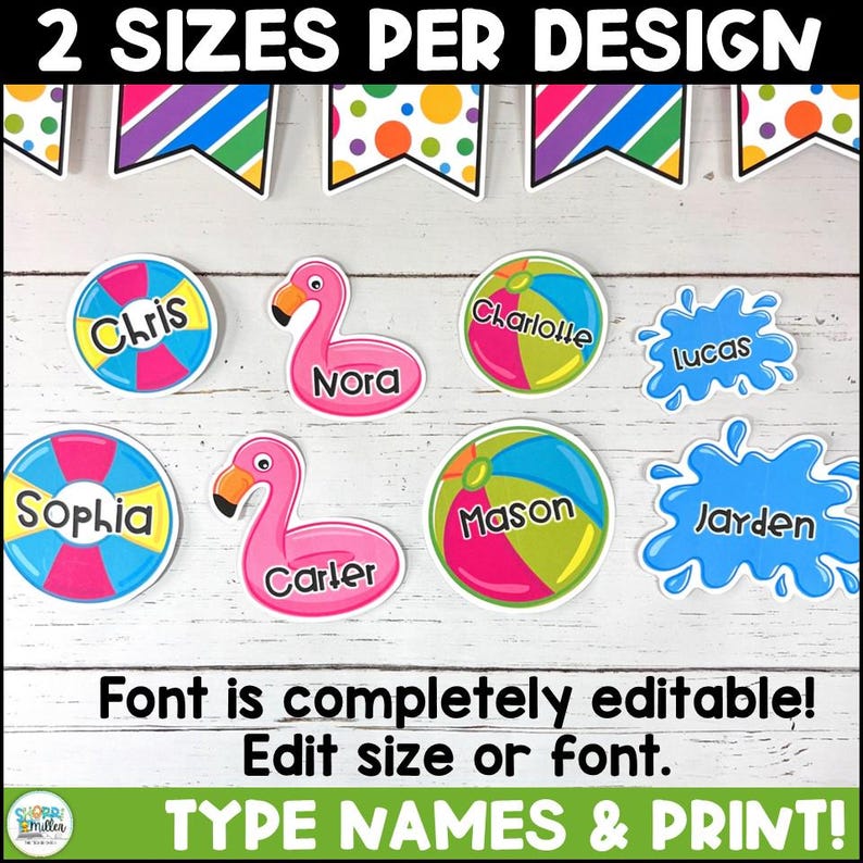 Summer Pool Editable Name Tags for Bulletin Board, Student Desk, Cubby ...