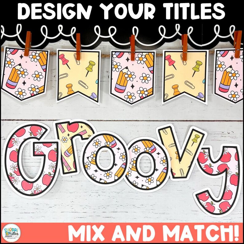 Groovy Back to School Bulletin Board Letters and Ideas, Printable Retro ...