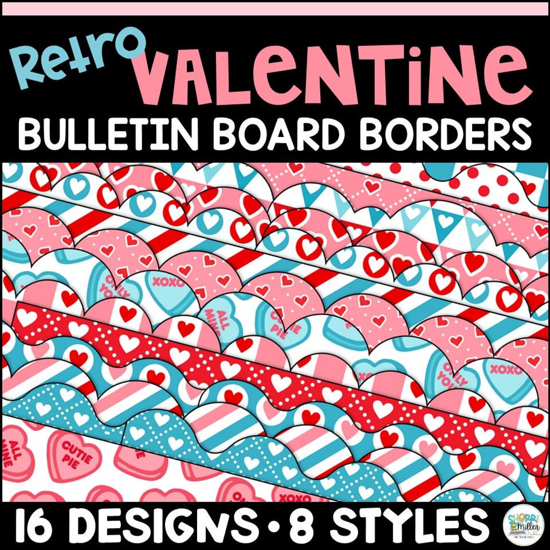 Retro Valentine's Day Bulletin Board Borders, February Teacher ...