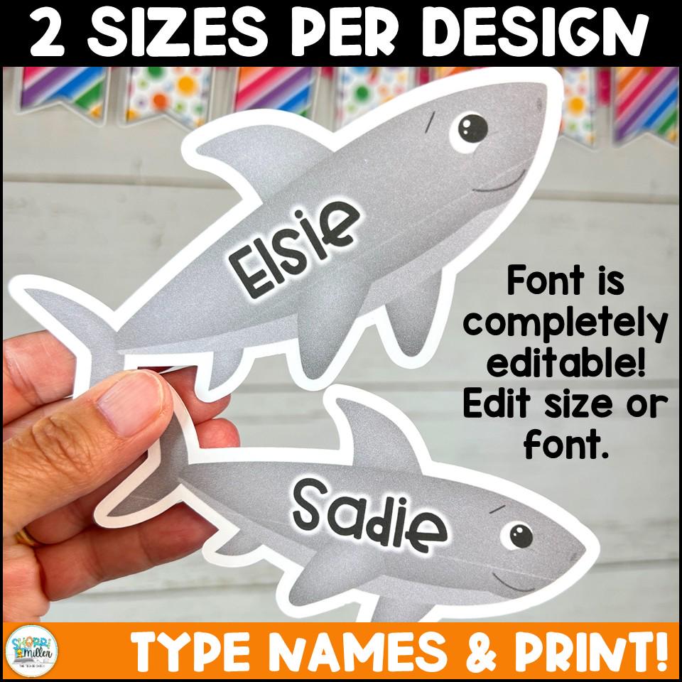 Summer Sharks Editable Name Tags for Bulletin Board, Student Desk ...