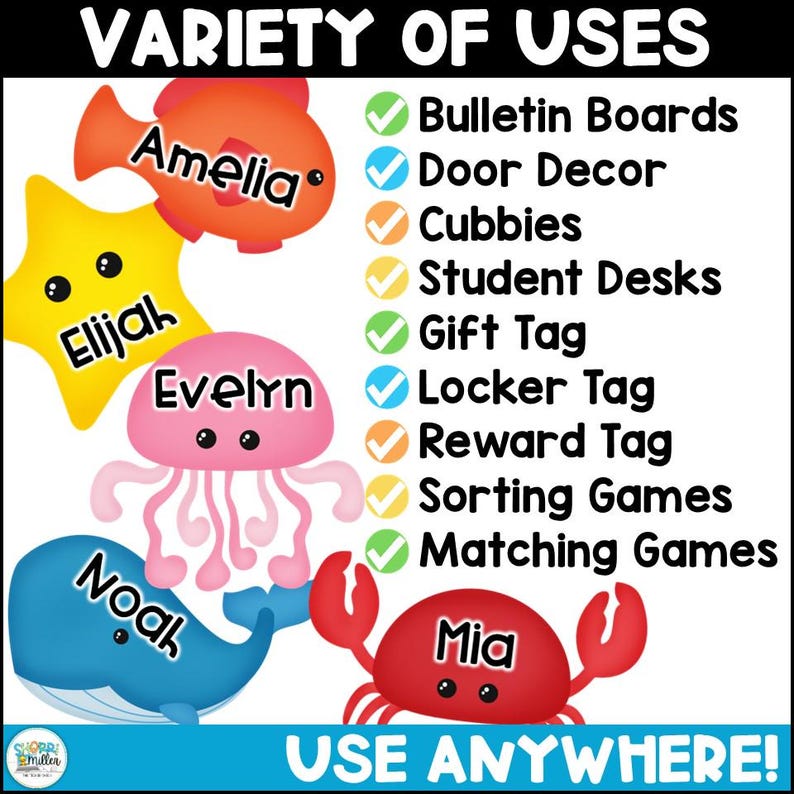 Under the Sea Editable Name Tags for Summer Ocean Bulletin Board ...