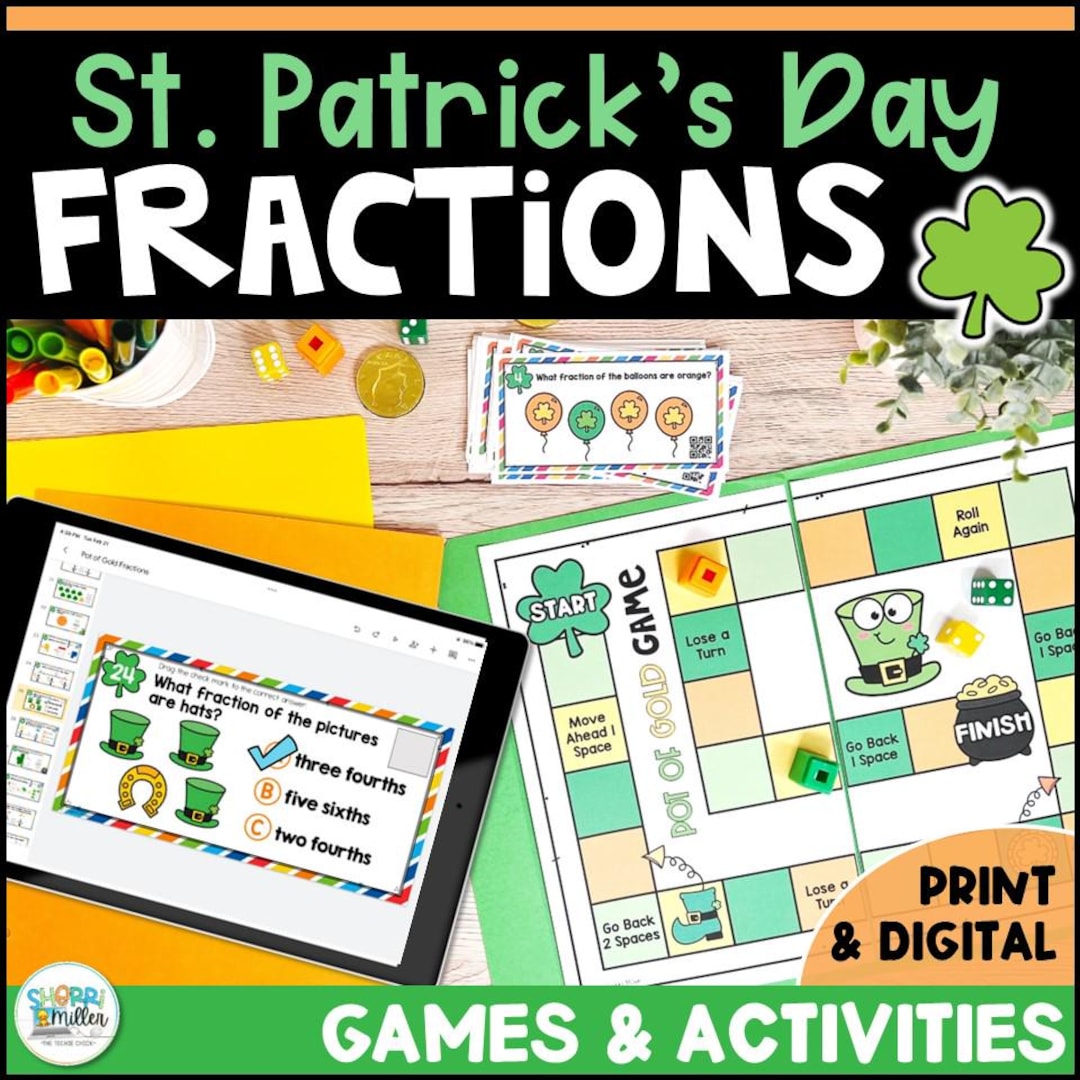St. Patrick's Day Fractions Fun March Math Activity Game Board & Task ...