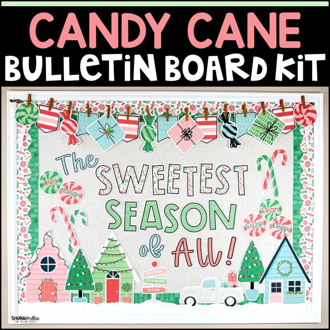 Christmas Candy Cane Bulletin Board Kit & Door Decor, December Bulletin ...
