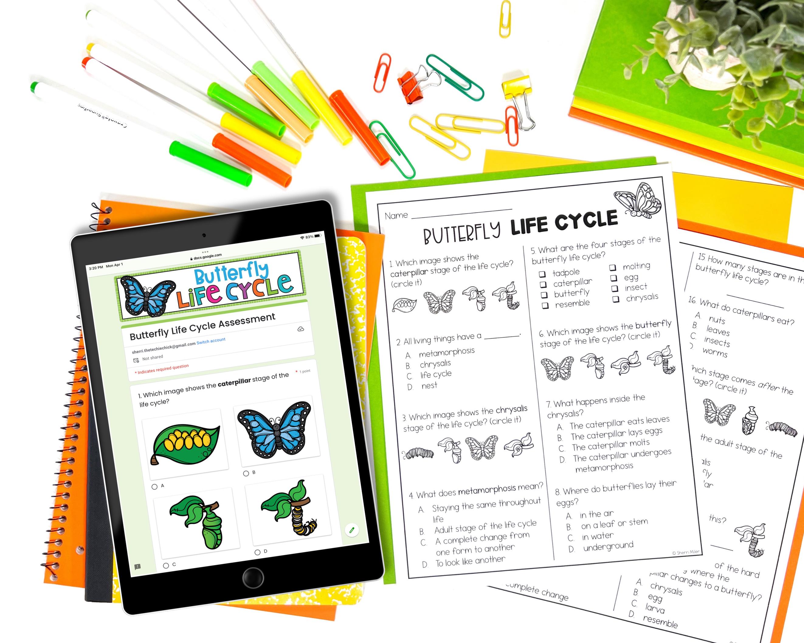 Butterfly Life Cycle Lesson Sequencing Vocabulary Posters Craft Cut and ...