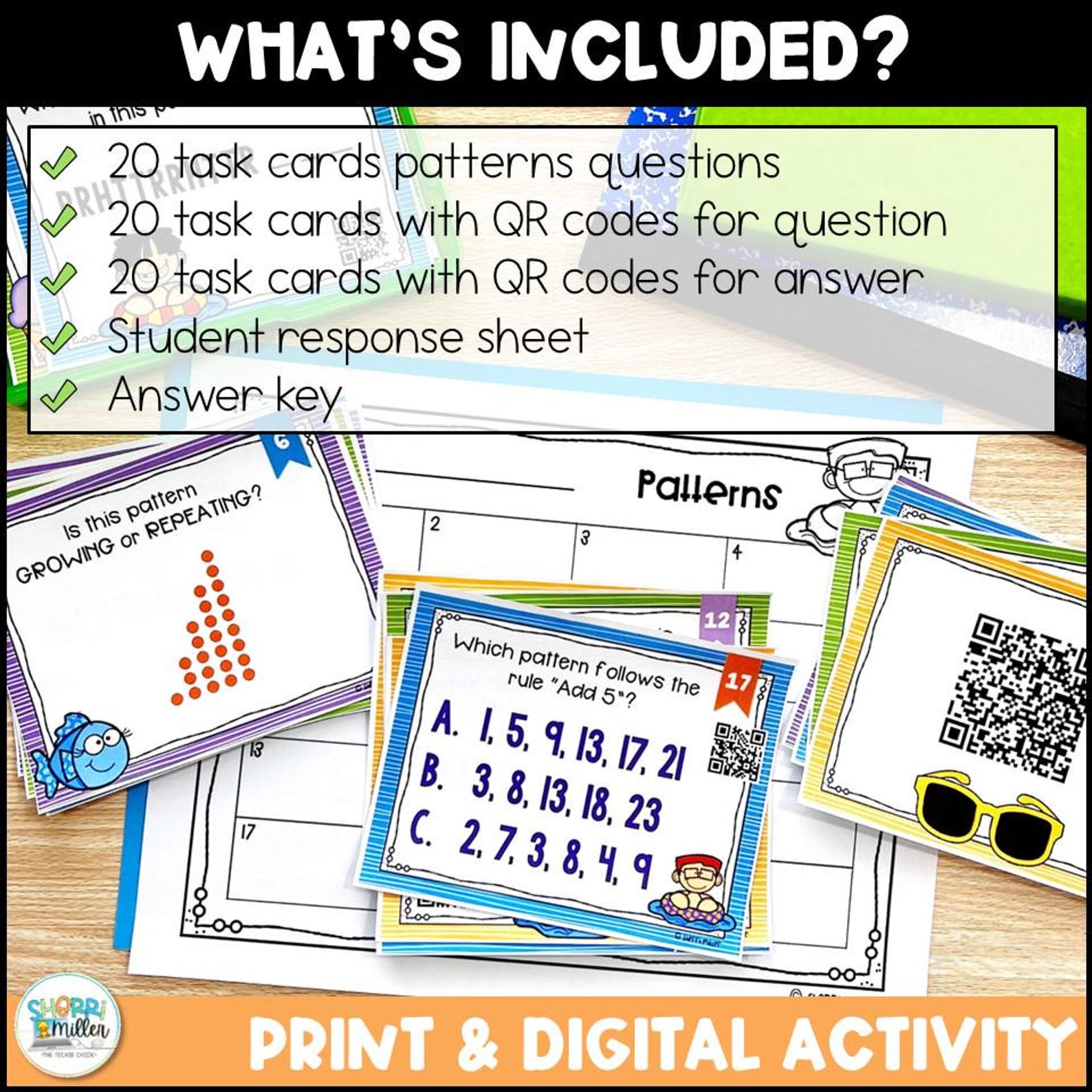 Growing Shrinking and Repeating Patterns Fun Math Task Cards & Scoot ...