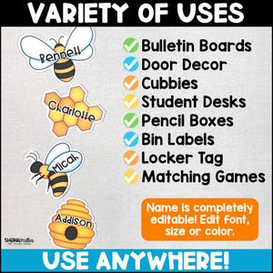 Editable Honey Bee Name Tags for Back to School Classroom Decor ...