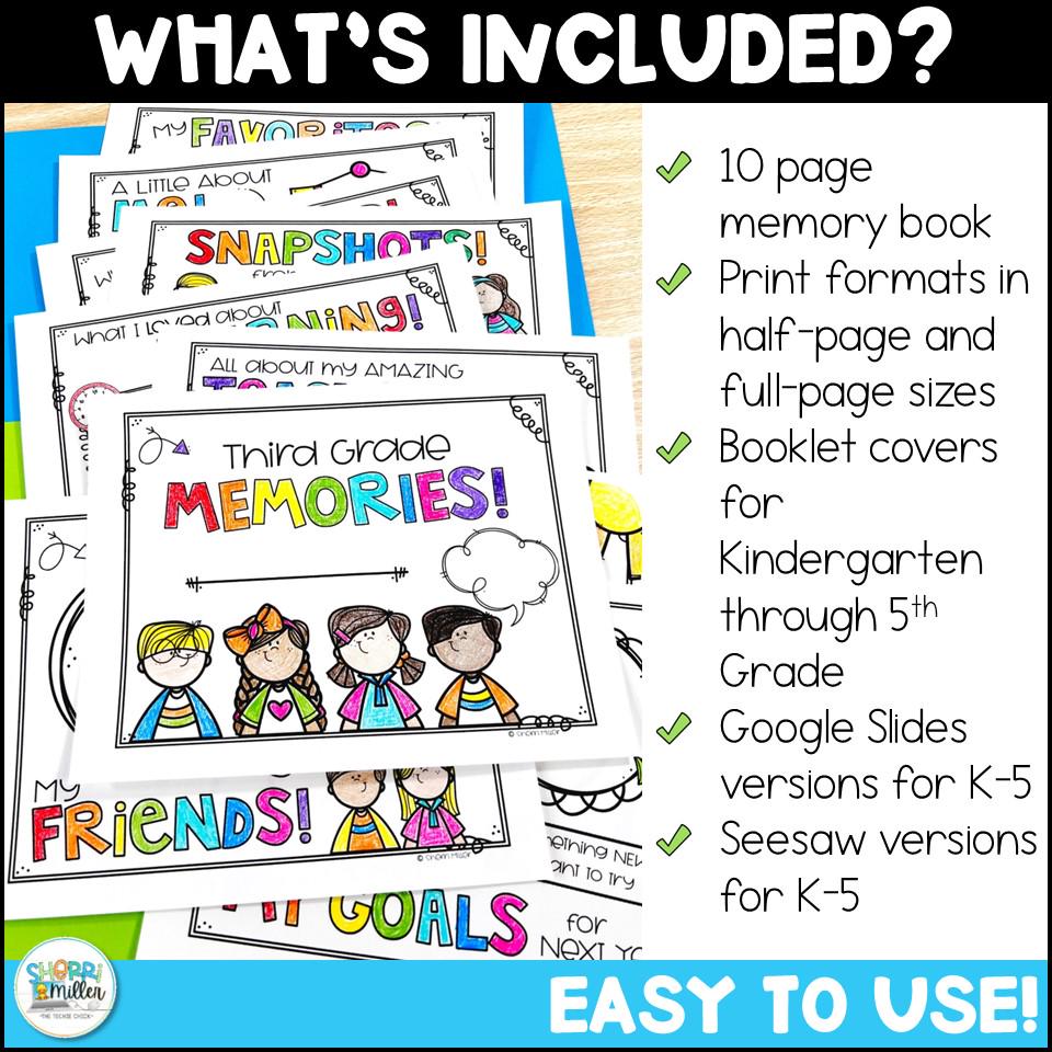 End of the Year Memory Book, Kindergarten 1st 2nd 3rd 4th 5th Grade ...