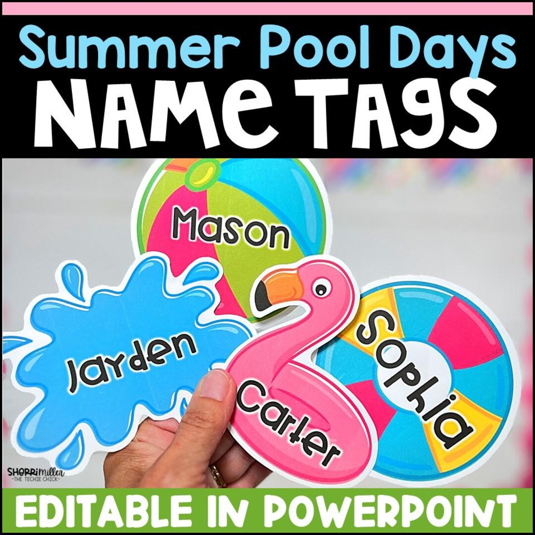 Summer Pool Editable Name Tags for Bulletin Board, Student Desk, Cubby ...