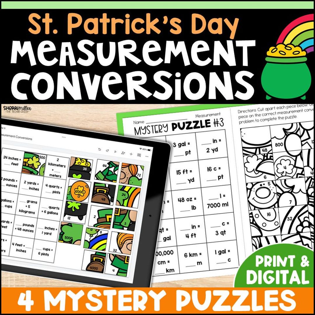 St. Patrick's Day Measurement Conversions Mystery Picture Puzzles 4th ...