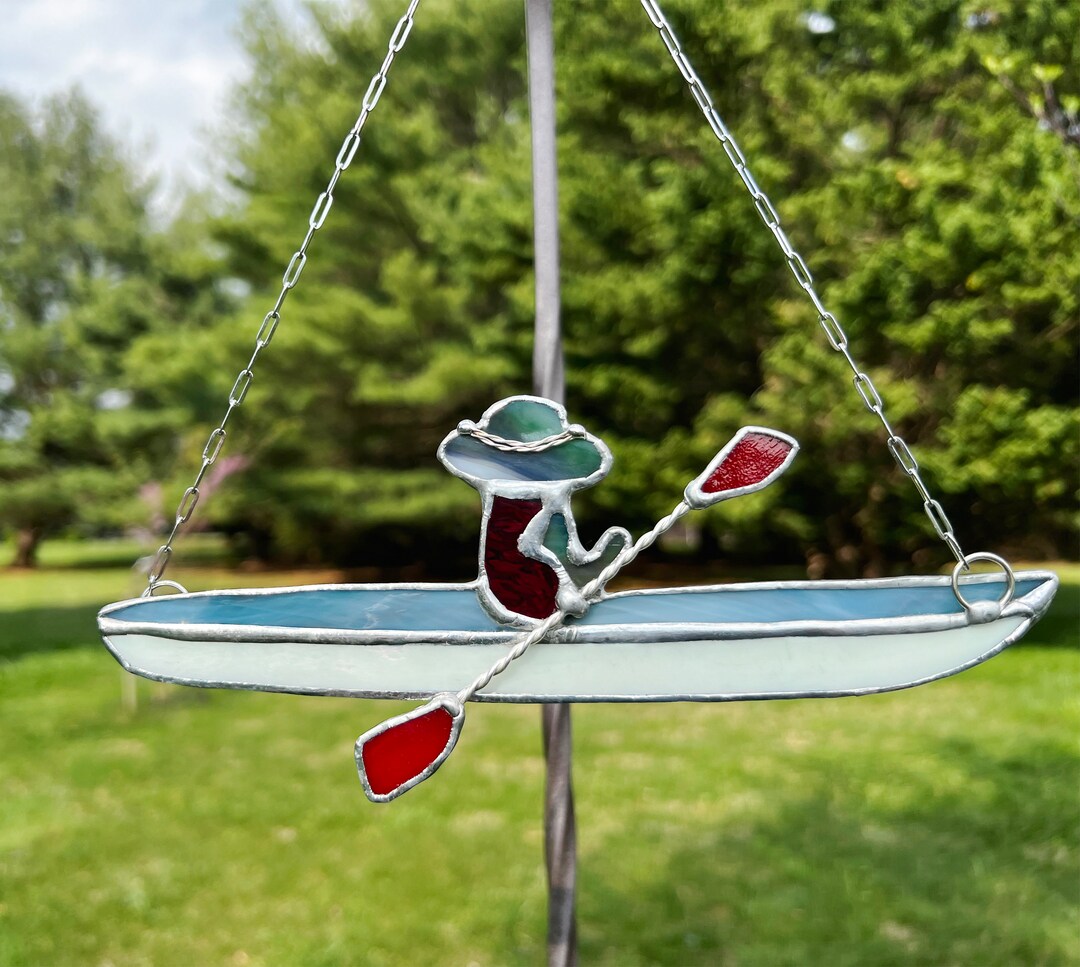Stained Glass Kayak Paddler in Blue - Etsy