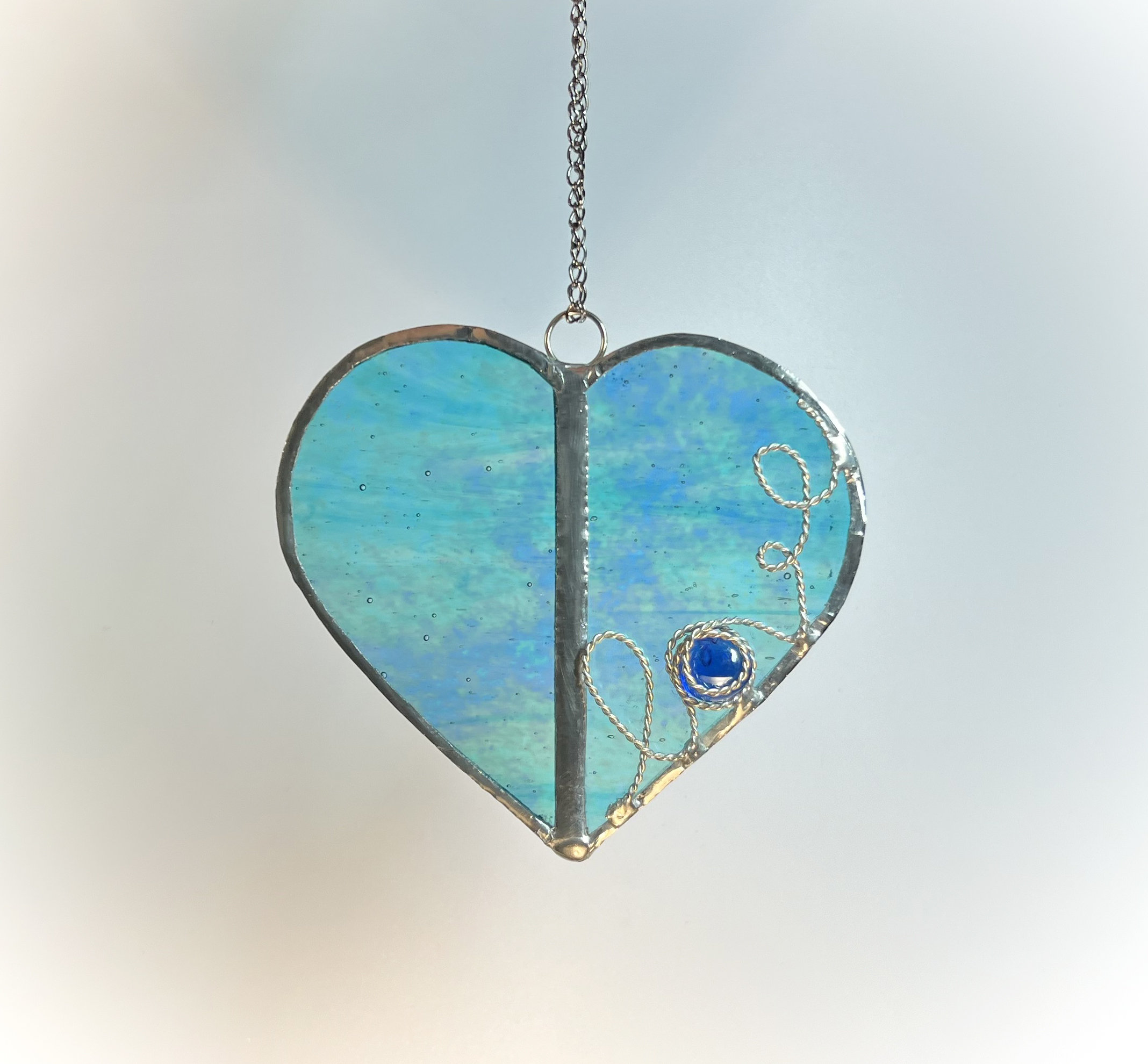 Iridescent Teal Seeded Glass Heart Shape the Word love Made With Tinned ...
