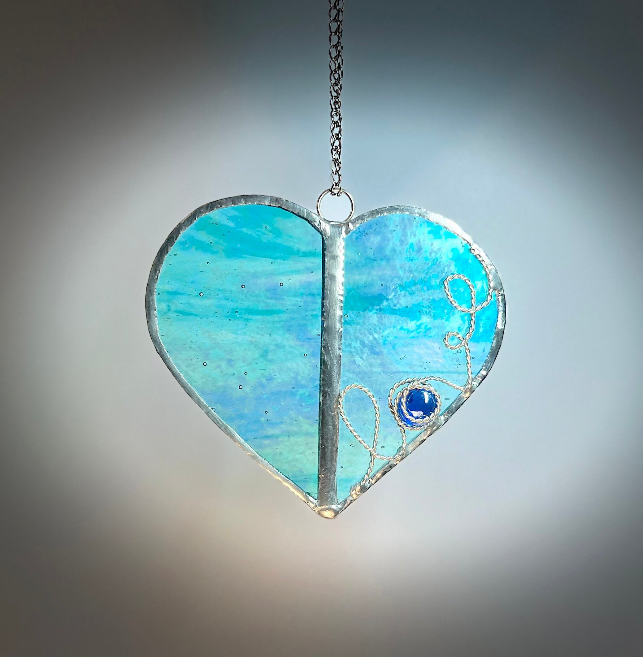 Iridescent Teal Seeded Glass Heart Shape the Word love Made With Tinned ...