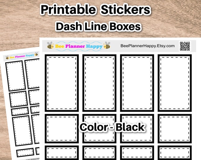 Printable Planner Box Stickers Black Decorative Dash Line Boxes Fit HP ...