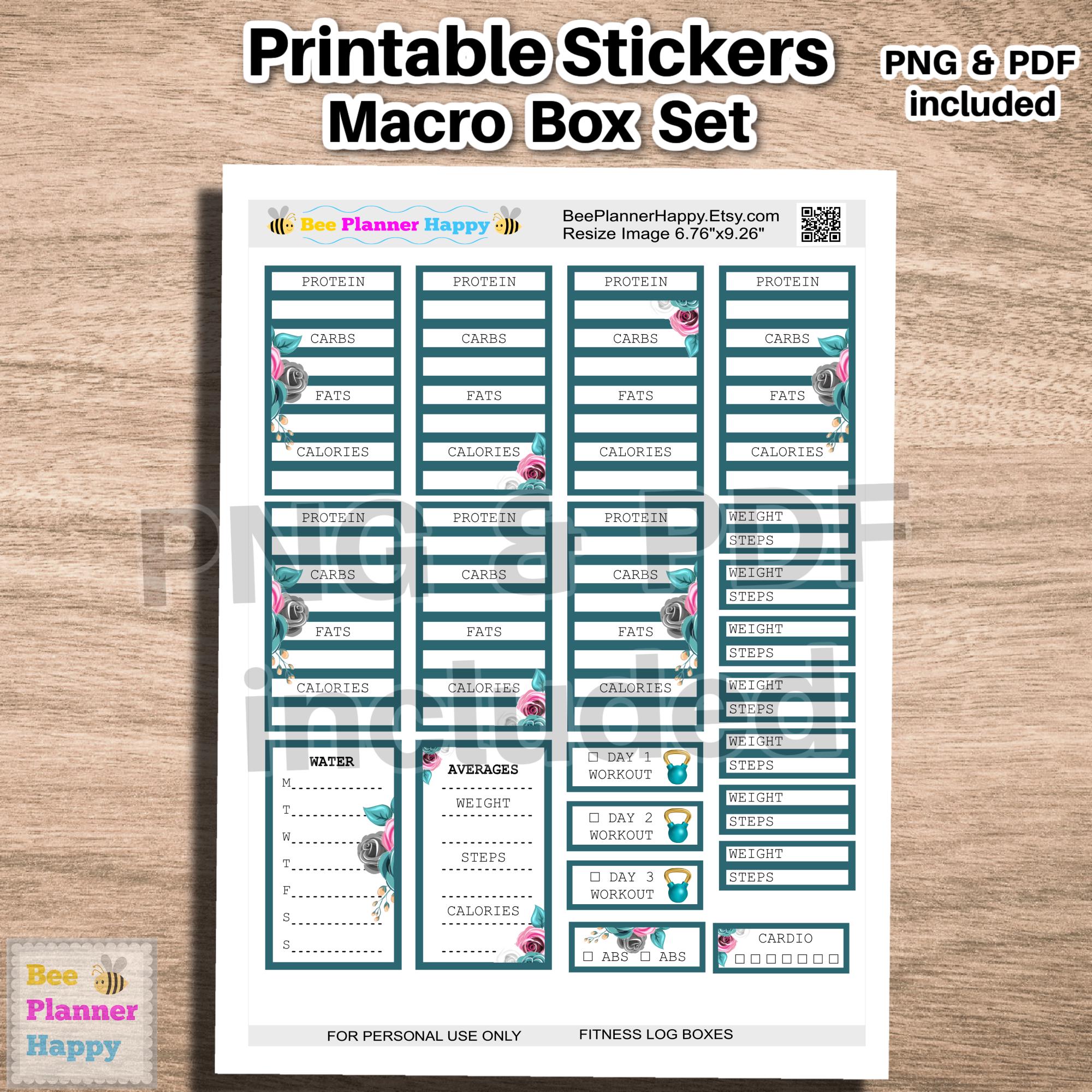 Printable Fitness Macro Box Stickers Teal Florals Boxes Fit HP Classic ...