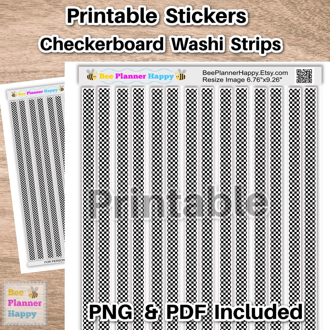 Printable Black Checkerboard Washi Strips for Planners, Journals ...