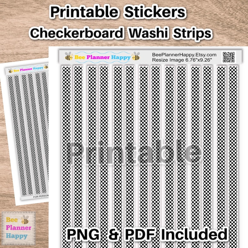 Printable Black Checkerboard Washi Strips for Planners, Journals ...
