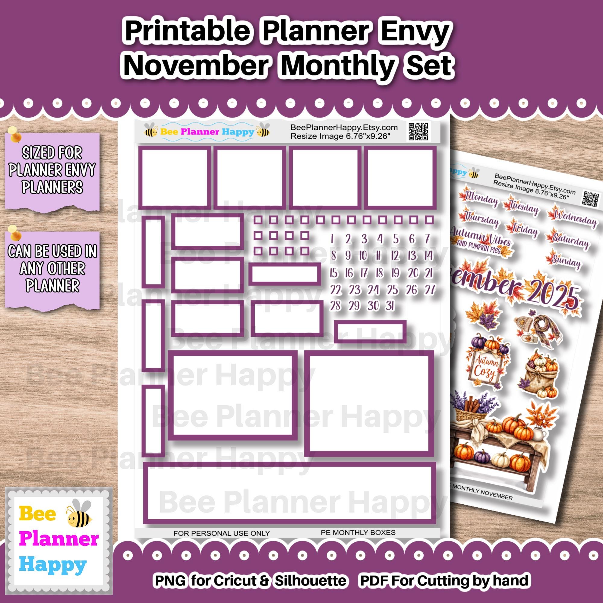 Printable Planner Envy November Monthly Sticker Set | Autumn Cozy Fall ...