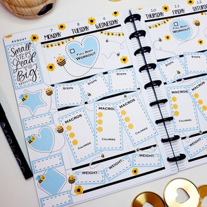 Printable Bumblebee Weekly Sticker Pages ~ Cute Bees, Blue Boxes, Words ...