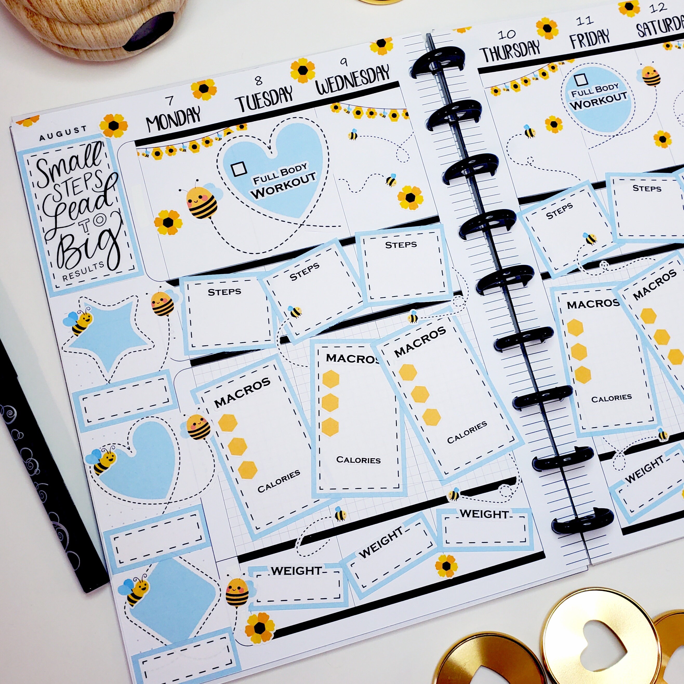 Printable Bumblebee Weekly Sticker Pages Cute Bees, Blue Boxes, Words ...
